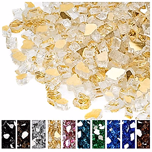 onlyfire 10 pounds Fire Glass for Propane Fire Pit and Gas Fireplace, 1/4 Inch Reflective Firepit Glass Rocks for Fire Pit Table and Fire Bowl, High Luster Gold