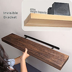 Habudda Floating Shelves, Wall Hanging Wood Shelf for Rustic Home Decor, Bathroom, Bedroom, Kitchen Display, Natural Wood, Invisible Bracket, 30", 2-Pack (Burlywood, 30"×6.7"×1.6")