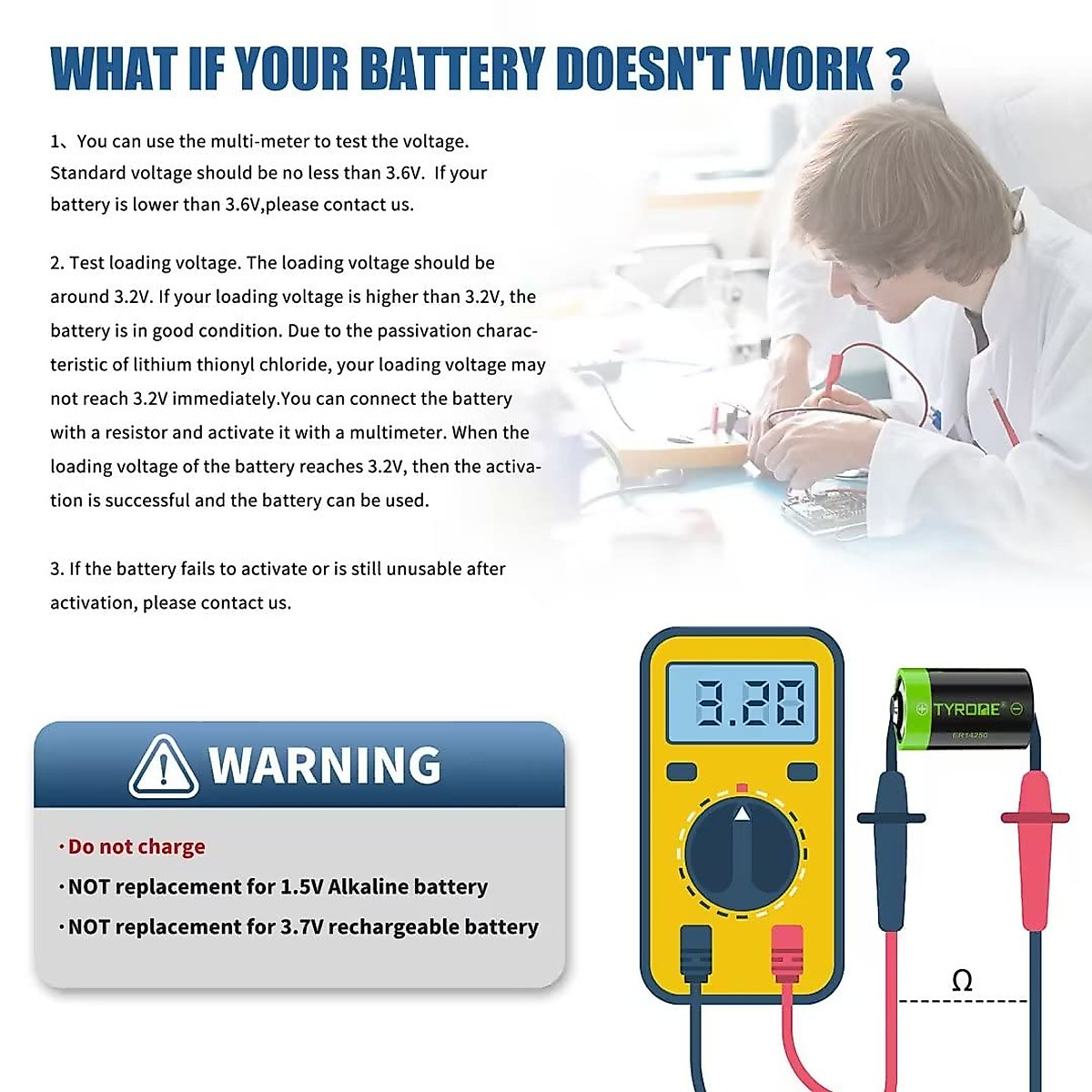 Tyrone ER14250 Battery [ 1/2 AA Size ][ 10 Pack ][ LS 14250 3.6V 1200 mAh Lithium Non Rechargeable ], Batteries Compatible for Dog Watch Fence Collars and Some of Baby Movement Monitor/Alarm Systems