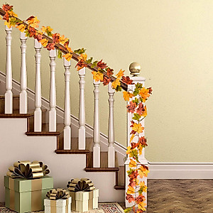 Artiflr 2 Pack Fall Maple Leaf Garland Artificial Maple Garland, Autumn Hanging Fall Leave Vines for Indoor Outdoor Wedding Thanksgiving Dinner Party Decor