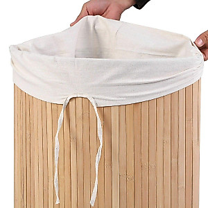 Giantex Corner Laundry Hamper with Lid, Bamboo Laundry Basket with Removable Liner and Handle, Clothes Basket for Cloth Organize, Clothes Storage Bin for Bedroom, Laundry, Living Room (Beige)