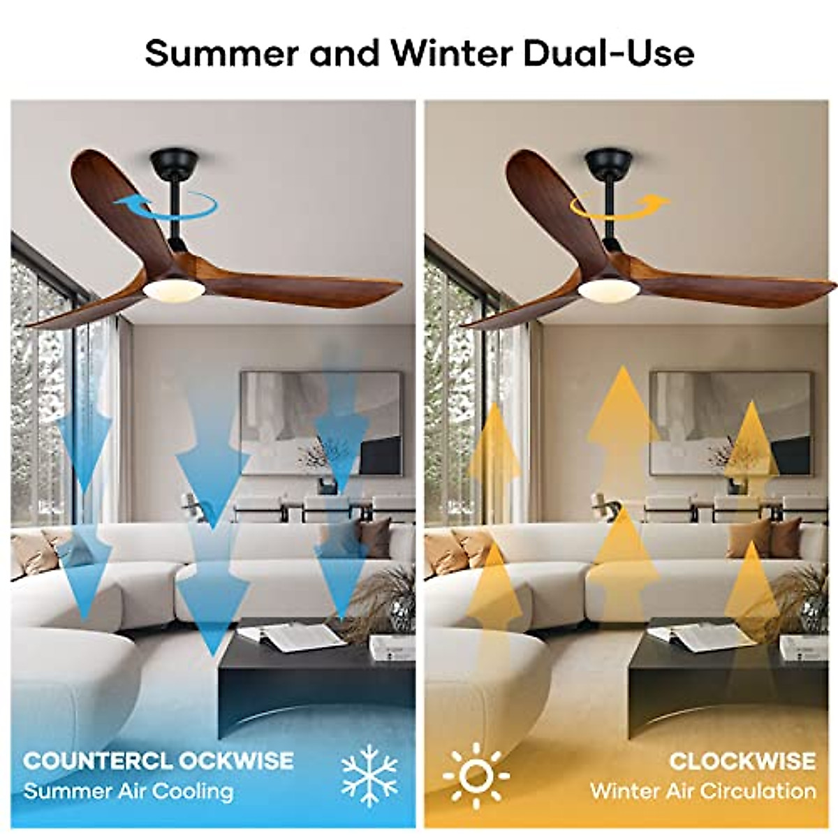 ZHUYILONG 60 Inch Ceiling Fans with Lights and Remote, LED Ceiling Fan with Light, Modern Indoor Outdoor Ceiling Fan for Patios Bedroom Living Room Kitchen Farmhouse (WY-038)