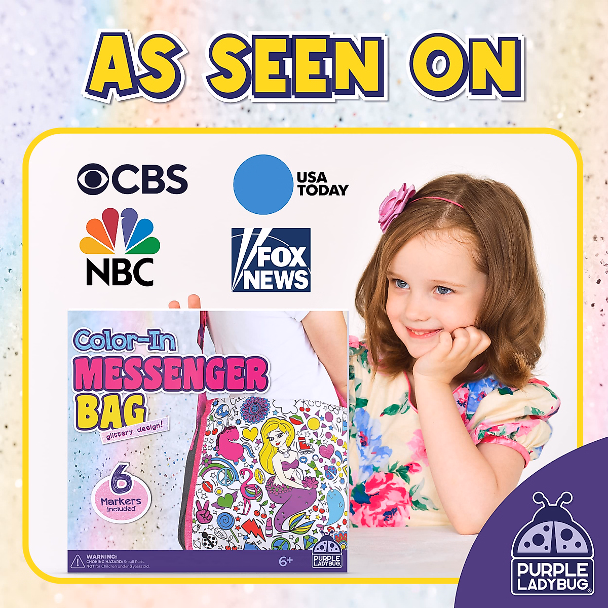 PURPLE LADYBUG Color Your Own Bag with 6 Markers Craft Set - Unique Mermaid Crafts for Girls Ages 6-8 & Mermaid Gifts for Girls 5-7 Years Old, Craft Kits for Girls Ages 6-8, Summer Crafts for Kids