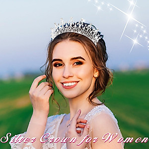 4 Pack Queen Crowns for Women Pageant Crown with Combs Princess Rhinestones Tiara Headband Tiara Comb Tiara for Women Comb Birthday Cosplay Wedding(Silver)