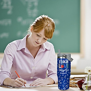 soeufnwhf Teacher Tumbler Cup, 30oz Stainless Steel Travel Coffee Mug Cup, Best Teachers Gifts for Women Appreciation Gifts for Birthday, Appreciation Week, Back To School