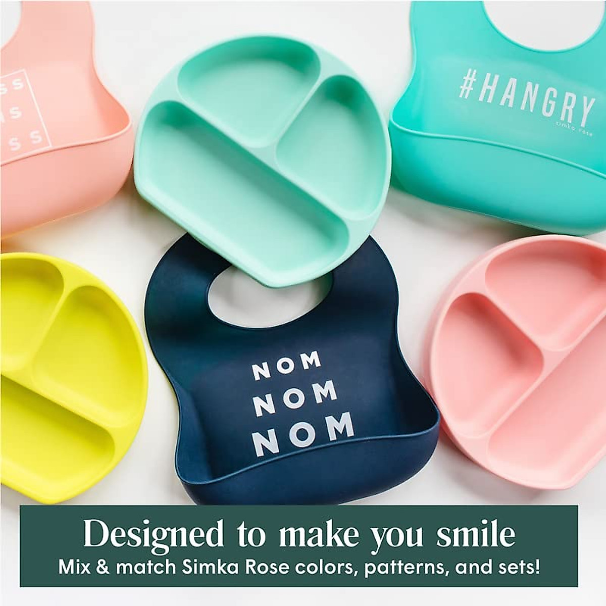 Simka Rose Silicone Bibs for Babies - Toddlers High Chair Dining Table and Restaurants - Silicone Baby Bibs with food catcher Adjustable Soft Catch all Bib with Pouch Baby Led Weaning for Boys & Girls