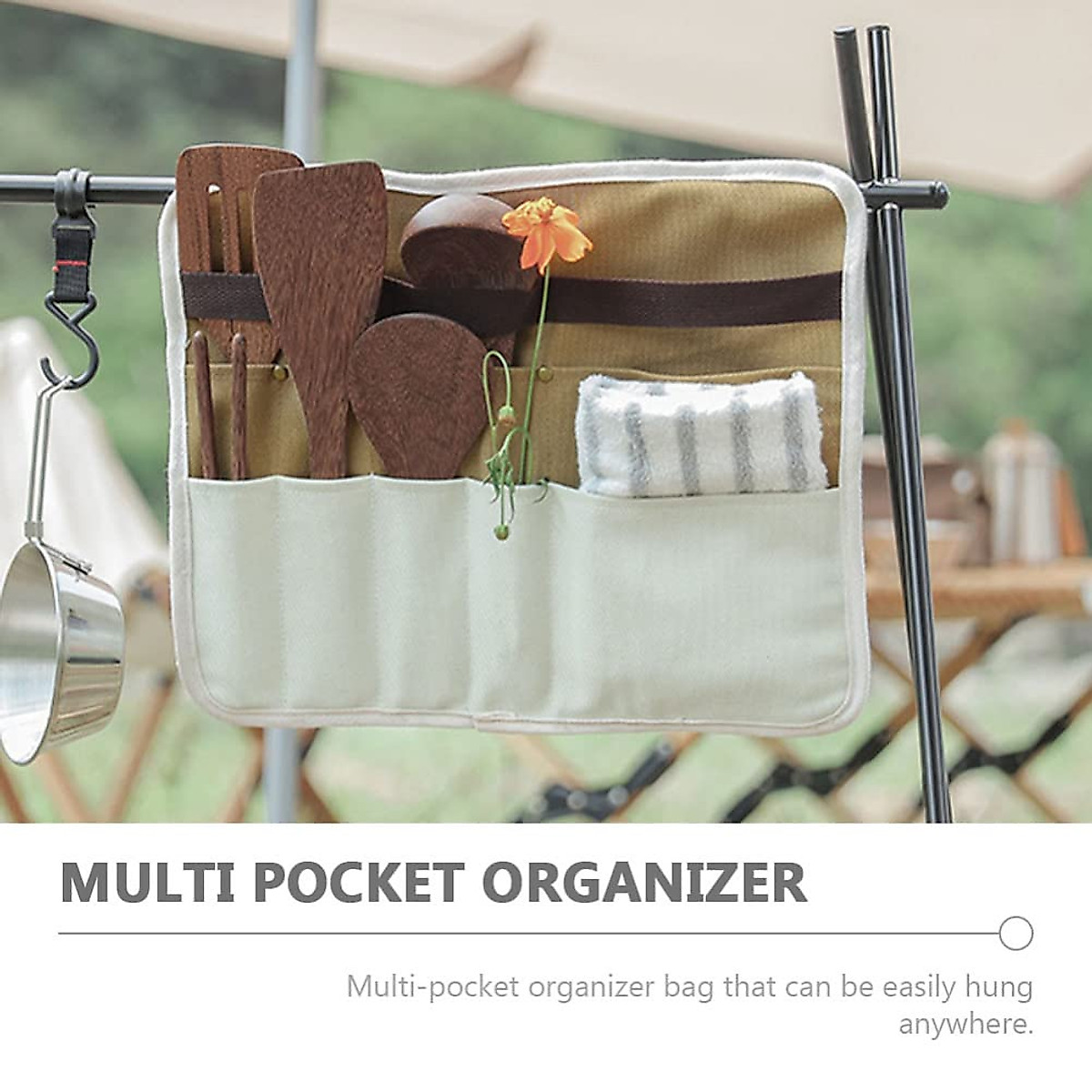 ifundom Roll up Cultery Bag Canvas Roll Up Culinary Bag Cutlery Storage Case Portable Silverware Tool Roll Bag Cover for Cooking and Camping