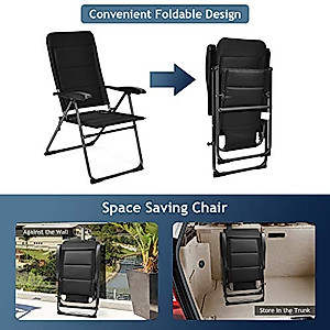 DORTALA 2-Piece Foldable Patio Chairs, Folding Chairs w/Adjustable Backrest, Outdoor Sling Chairs for Deck, Backyard, Bistro, 300 lbs Capacity, Set of 2, Black