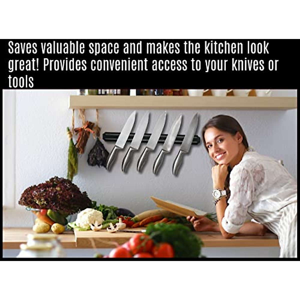 Magnetic Knife Holder For Wall (15 Inch X Set Of 2) Magnetic Knife Strip -Strong Powerful Knife Rack Storage Display Home Organizer -Securely Hang Your Knives On a Multipurpose Kitchen Bar -SUMPRI