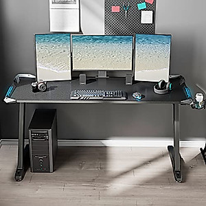 EUREKA ERGONOMIC Z60 Gaming Desk with Led Lights, 60 Inch Large RGB Gaming Computer & Height Adjustable Mouse & Keyboard Tray Under Desk, 28x10'' Large Slide Out Swivel Tilt Computer Keyboard Drawer