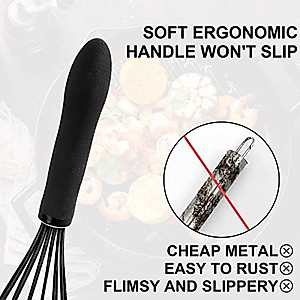 DIGHEIGG Silicone Whisk for Cooking, Wisk Set Egg Beater for Non-Stick Cookware for Whisking, Blending, Beating, Frothing & Stirring Kitchen Decor and Accessories, Black, Set of 2