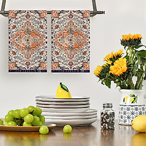 Artoid Mode Orange Flowers Bohemia Boho Kitchen Towels Dish Towels, 18x26 Inch Daily Seasonal Decoration Hand Towels Set of 2