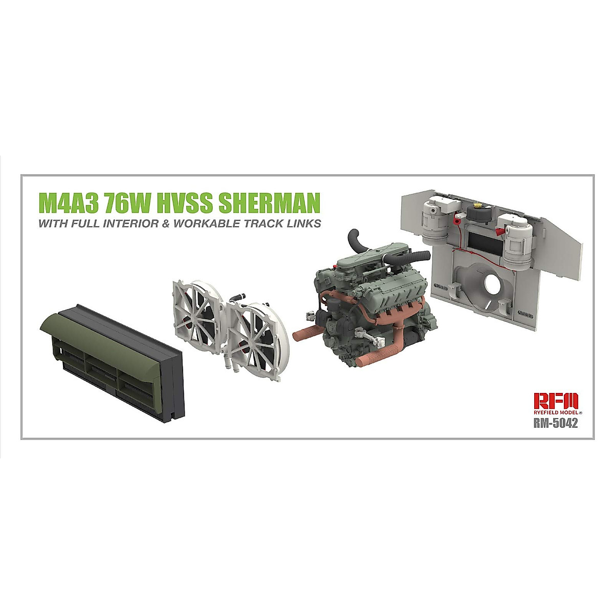 Rye Field Model 1/35 M4A3 76W HVSS Sherman with Full Interior and workable Track Links RM-5042