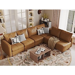 EASE MOOSE Modular Sleeper Sofa Bed Sectional Couch with Storage, Faux Leather Modular Couch Sectional Sofa, Brown