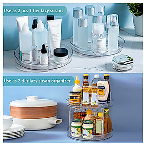 YTXXDEUS 2 Tier Lazy Susan Bathroom Organizer,10.6 Inch Clear Spice Rack Turntable for Kitchen Cabinet, Perfume Organizer for Vanity, 360 Rotating Tiered Tray for Cupboard, Pantry, Bathroom, Table