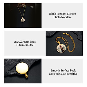 YIMERAIRE Custom Photo Necklace Personalized Picture Frame Necklace Blank Pendant for Women Round Memory Pendant Necklace with Rope Chain Hip Hop Jewelry for Men