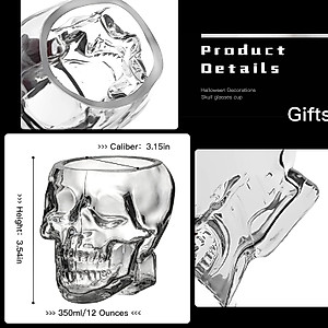 Funny skull glass Wine Glass,Drinking Glass,Gift,Engraved Design,Large Glasses,vodka spirits cup glass,new Crystal Skull cup,Halloween decor Gifts(350ML),Clear,1 Count (Pack of 1)