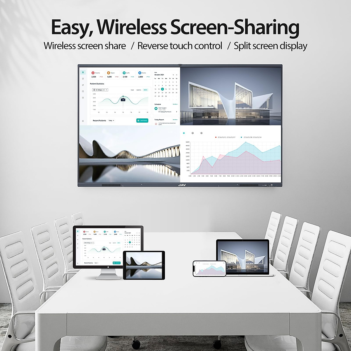 JAV Smart Board 75" Interactive Whiteboard 4K Touchscreen, Digital Presentation Electronic Smart Whiteboard Built-in Camera for Classroom Home Office Studio (Wall Mount Included)