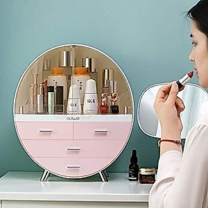 Home Fashion Drawer Makeup Storage Box Bathroom Brush Lipstick Holder Desktop Acrylic Jewelry Cosmetic Skin Care Organizer Rack (Large,Pink)