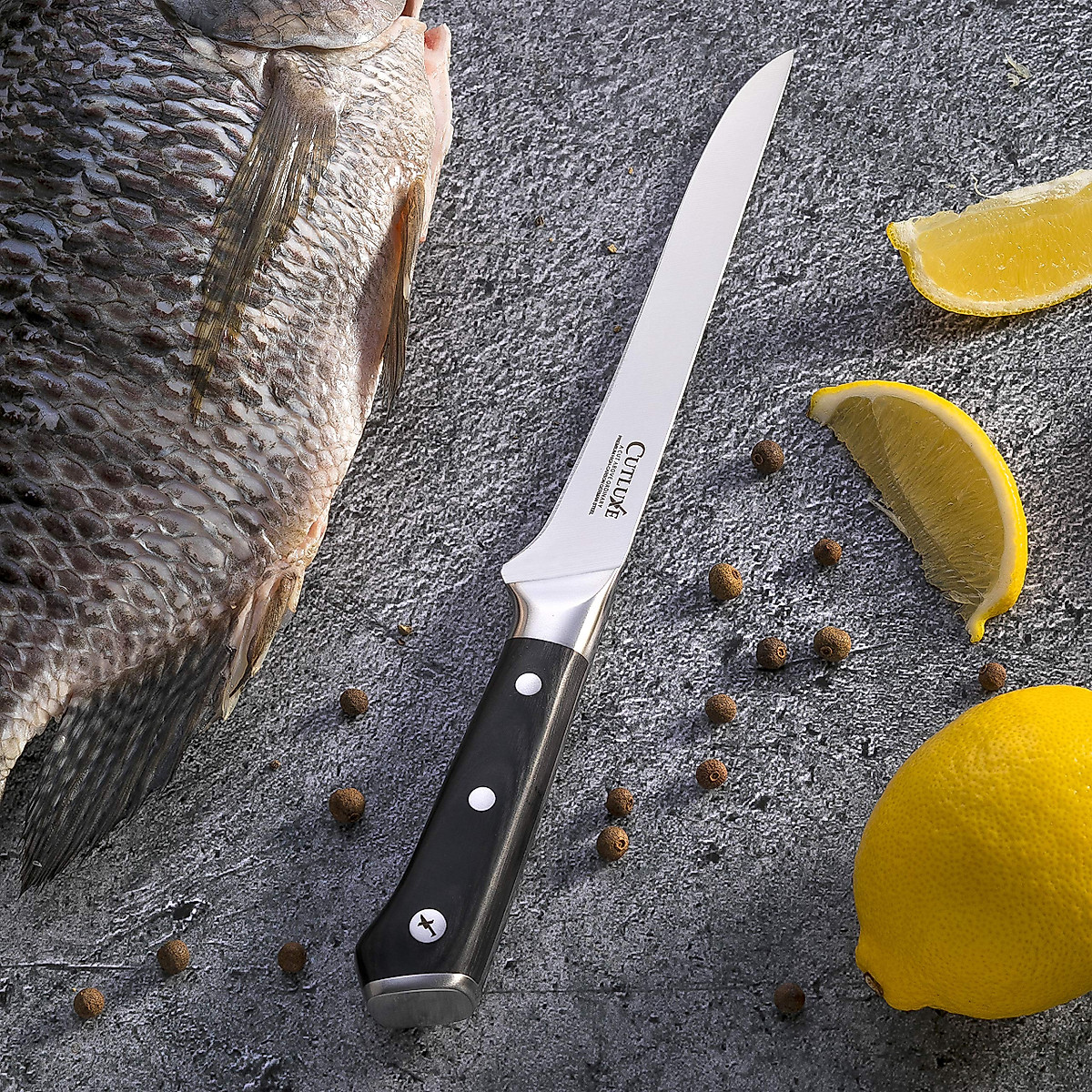 Cutluxe Boning Knife & Sharpening Knife Rod– Forged High Carbon German Steel – Full Tang & Razor Sharp – Ergonomic Handle Design – Artisan Series