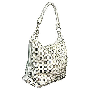 Zzfab Sparkle Rhinestone Suede Hobo Handbag (Silver)