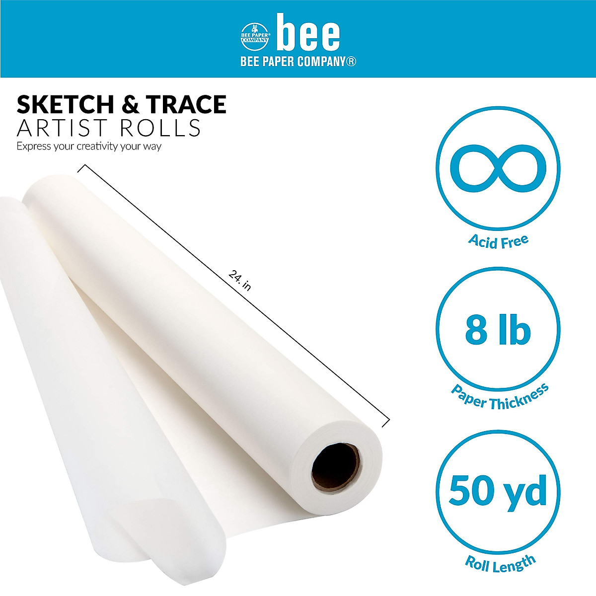 Bee Paper White Sketch and Trace Roll, 24-Inch by 50-Yards