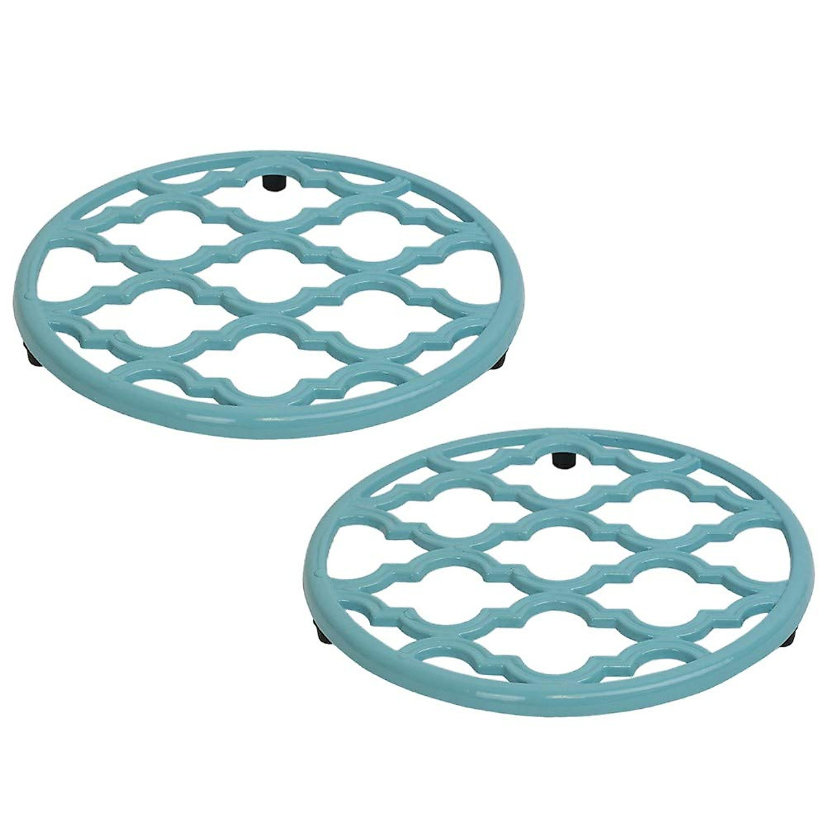Home Basics Lattice Collection Cast Iron Trivet for Serving Hot Dish, Pot, Pans & Teapot on Kitchen Countertop or Dinning, Table-Heat Resistant (2, Turquoise)