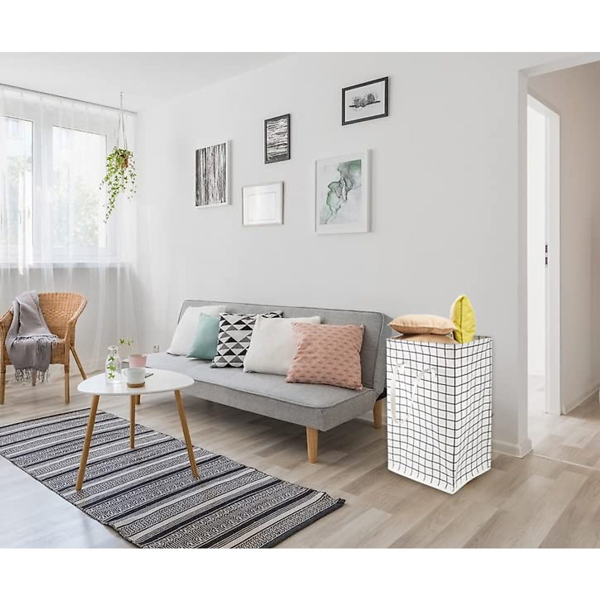 HIYAGON 75L Freestanding Laundry Basket,Large Collapsible Tall Clothes Laundry Hamper with Handles,Waterproof Toy Storage Bin for Home,Office,Closet(2 Pack Black and white check)