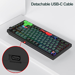 Fogruaden Wired 75% Percent Mechanical Keyboard Hot Swappable, Red Switch, RGB Backlit, 82 Keys TKL Mechanical Keyboard, NKRO Compact Gaming Keyboard, Volume Control Knob (Soundwave)