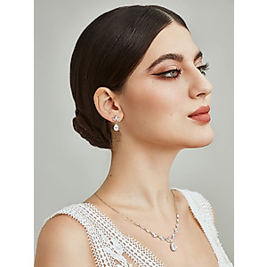 SWEETV Wedding Jewelry Set for Bride Bridesmaids, Teardrop Bridal Necklace Earrings Set, Cubic Zirconia Wedding Bridal Jewelry for Women
