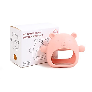 Baby Little Bear Silicone Teething Toys for 3-6 6-12 Months Infants,Anti-dropping Hand Wrist Teether Mitten,Sensory Chew Toy for Baby Sucking Biting Needs. (Pink)