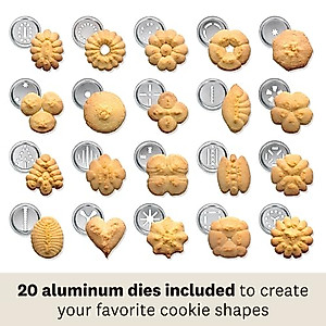 MARCATO Atlas Biscuit Maker Press, Made in Italy, Includes 20 Cookie Disc Shapes, Classic Silver