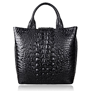 PIJUSHI Designer Genuine Leather Top Handle Satchel Handbags Bundle with Crocodile Leather Wristlet Wallet