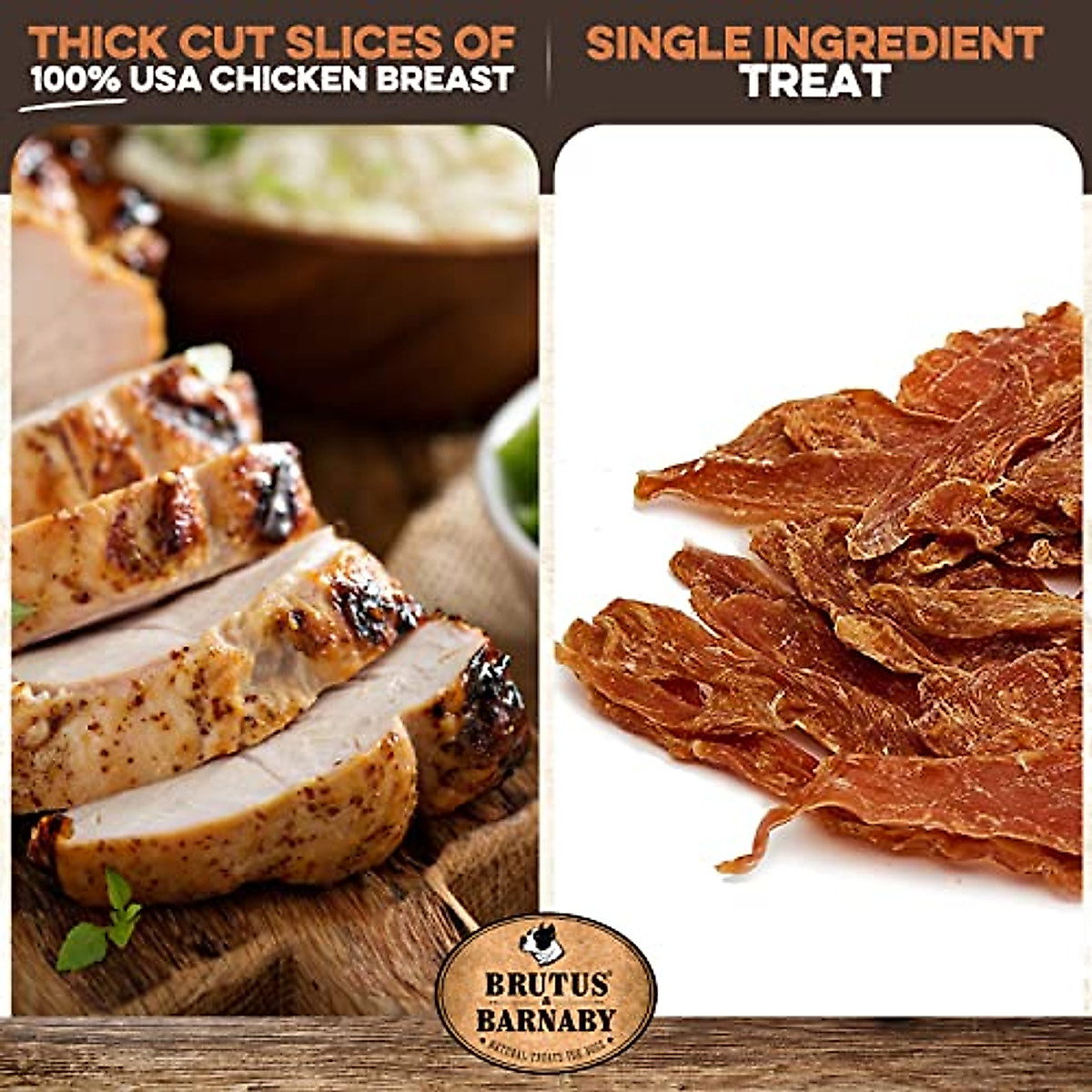 BRUTUS & BARNABY Chicken Jerky Dog Treats- Dehydrated, Crunchy USA Premium Fillets, Grain-Free, Preservative-Free, No Fillers. All Natural Chicken Strips are Great for Dogs and Cats- 32oz