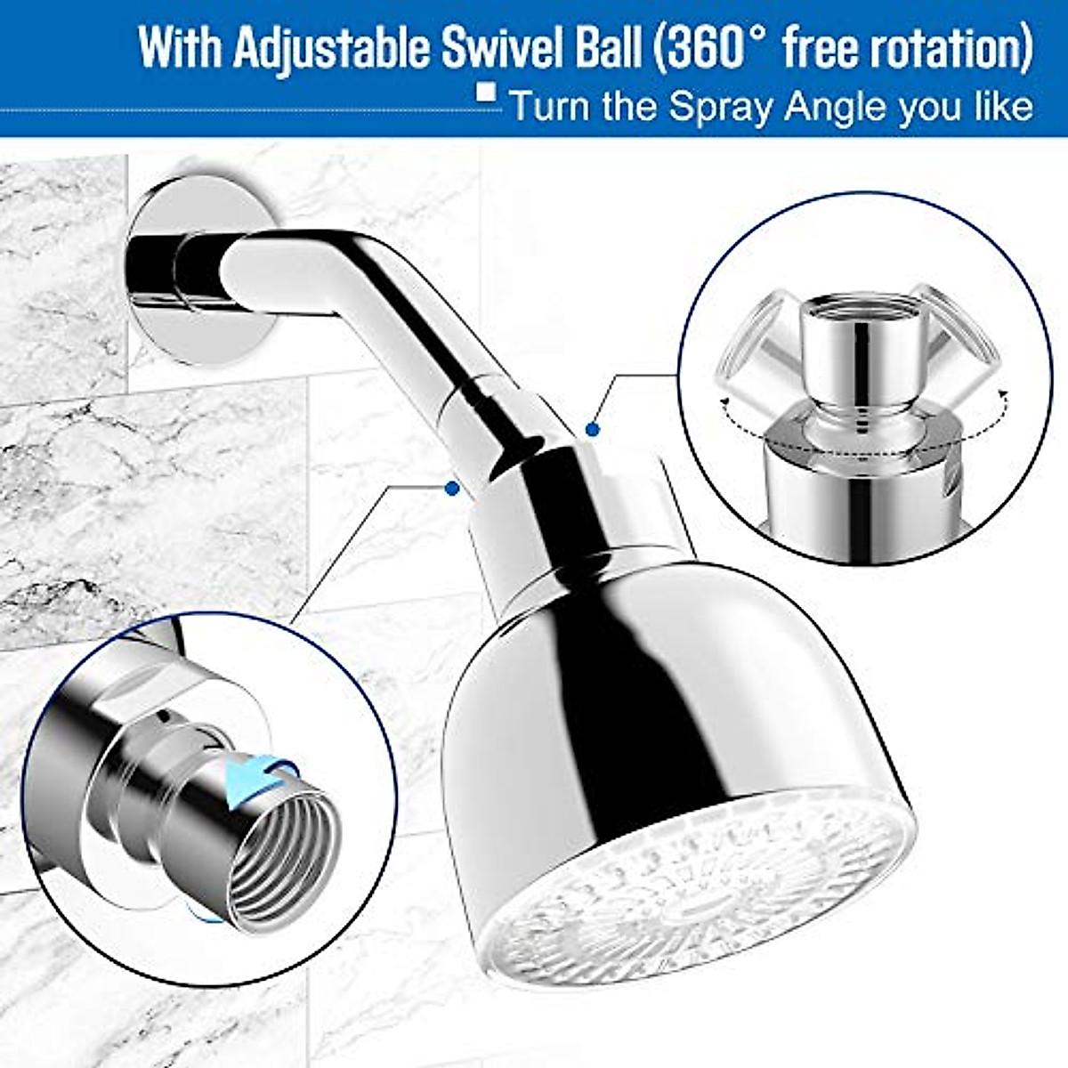 Shower Head With Lights, High Pressure Led Shower Head, 7 Color Changing Rainfall LED Fixed ShowerHead for Bathroom, Luxury Chrome Flow Rain ShowerHead Angle-adjustable for Kids Adult