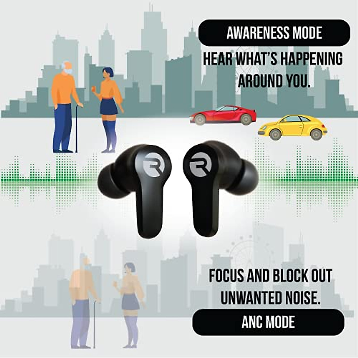 Raycon Work Earbuds Bluetooth Wireless Earphones with Microphone- Stereo Sound in-Ear Bluetooth Headset True Wireless Earbuds with 32 Hours of Battery Life (Carbon Black)