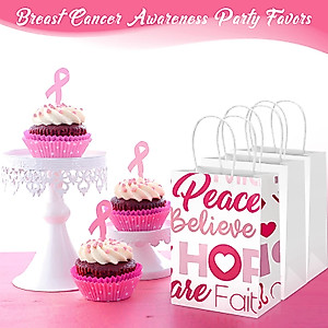 24 Pack Breast Cancer Awareness Bags Pink Ribbon Paper Bag Breast Cancer Gift Bag with Handle Faith Courage Hope Treat Bags for Breast Cancer Awareness Charity Theme Party Favor Supplies