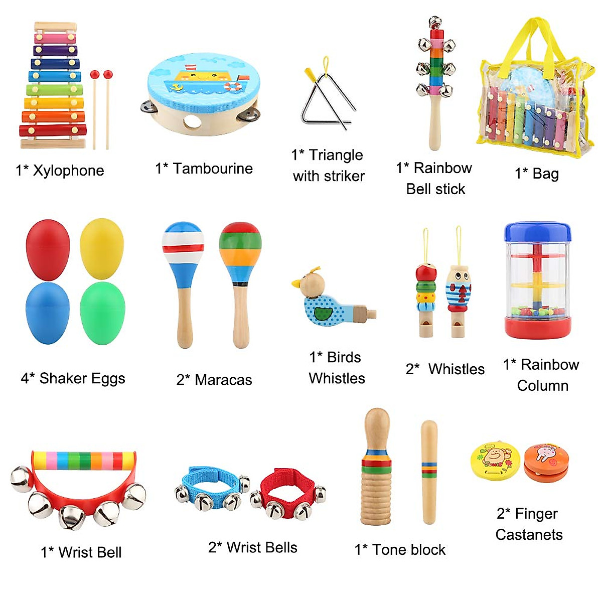 Toys for Toddlers, 25 Pcs Wooden Musical Percussion Instruments, Preschool Educational Learning Tambourine Xylophone Toys for Toddlers Kids Children with Storage