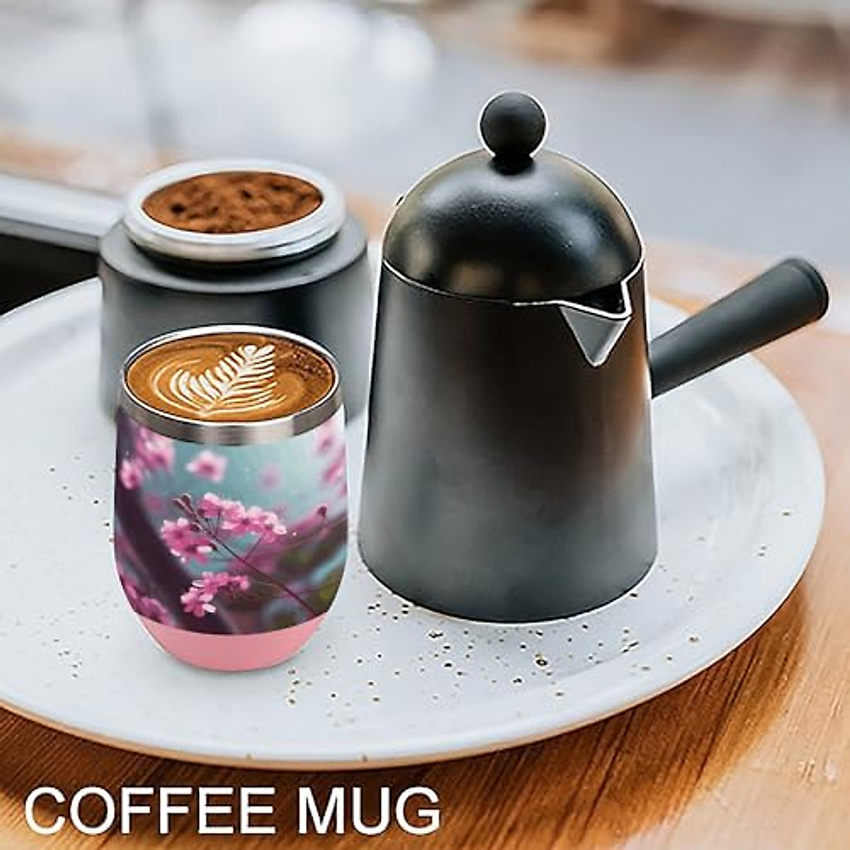 WYUSPGK 304 Stainless Steel Insulated Cup, Small Flowers Print Smooth Rim, Durable & Reusable - Perfect for Office, Home, And Travel