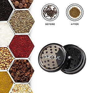GROOVE Premium Herb Grinder - 2-Piece Acrylic Herb Grinder with Integrated Storage Compartment and Magnetic Closure – Ultra-Sharp Teeth for Smooth Grinding – BPA-Free (Black)