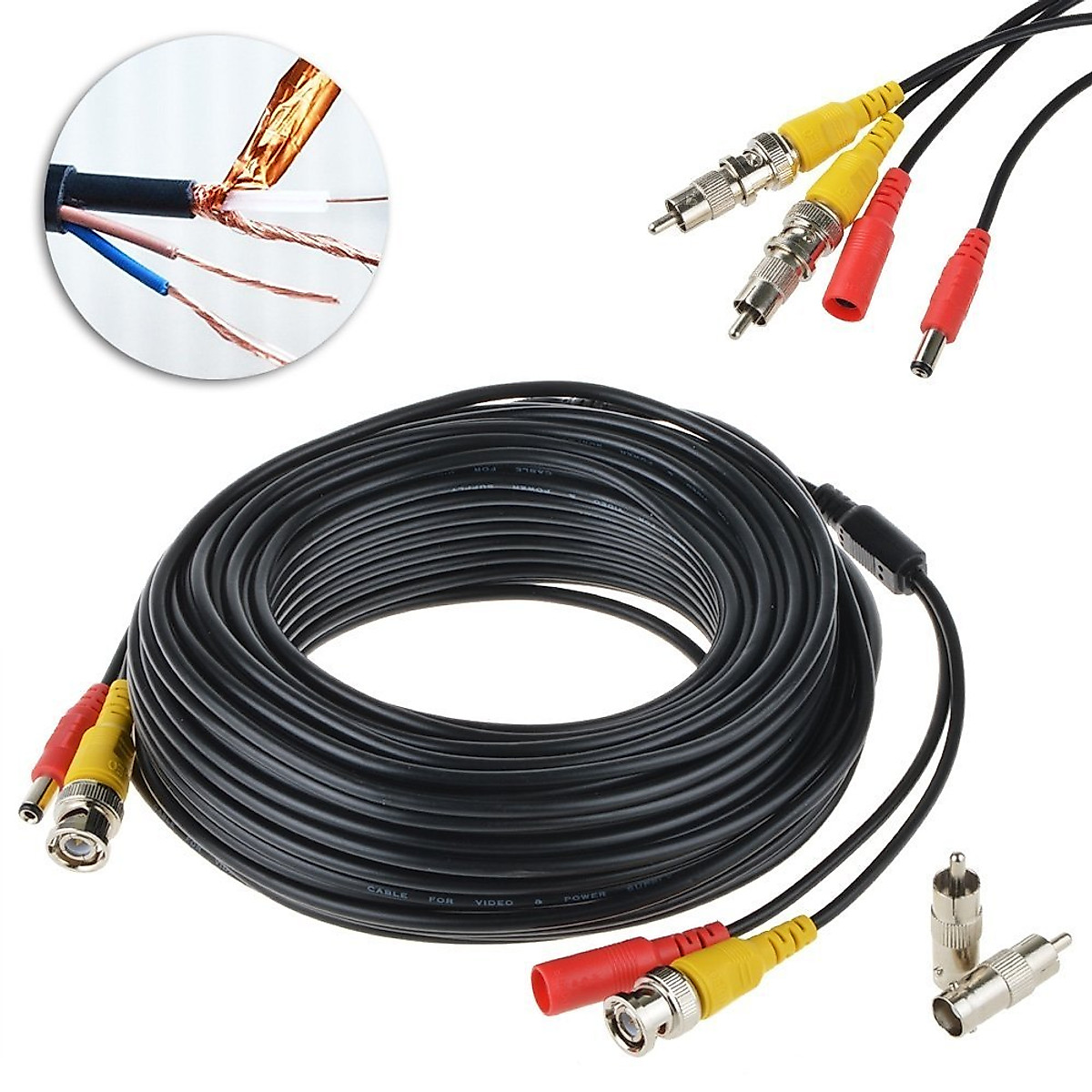 EWETON 4 Pack 60 Feet BNC Video Power Cable Security Camera Wire Cord Extension Cable with 8pcs BNC to RCA Connectors for CCTV DVR Surveillance System