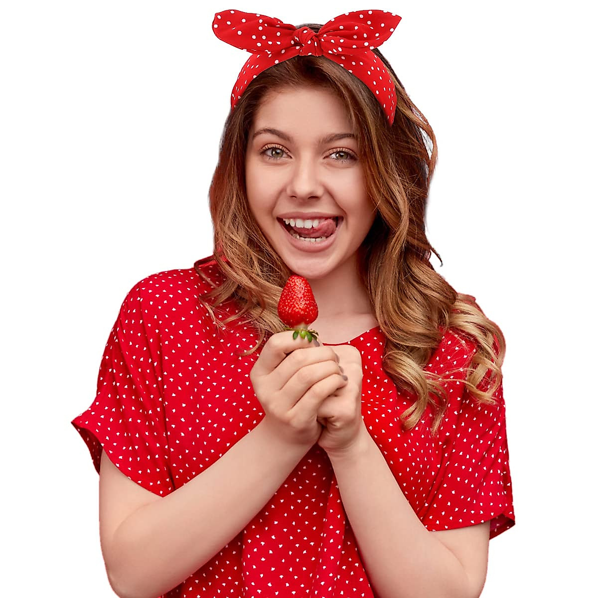 TOBATOBA 6Pack Polka Dot Bow Headbands - Cute Bunny Ears Top Knot, Vintage Hair Accessories for Women and Girls