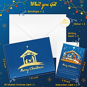 FITMITE Christmas Cards, MUSIC & LIGHTS Pop-up 3D Merry Christmas Card, Nativity of Jesus Christmas Card, Christmas Gifts for Women Men Kids Mom Dad, Christmas Greeting Card with Envelopes