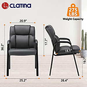 CLATINA Leather Guest Chair with Padded Arm Rest for Reception Meeting Conference and Waiting Room Side Office Home Black 2 Pack