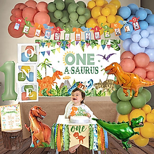 YJDFWAUT One a Saurus Birthday Decorations, Dinosaur 1st Birthday Decorations Party Supplies, Dinosaur First Birthday Balloon Garland Balloon Box, 1st Birthday Highchair Banner Photo Banner Backdrop