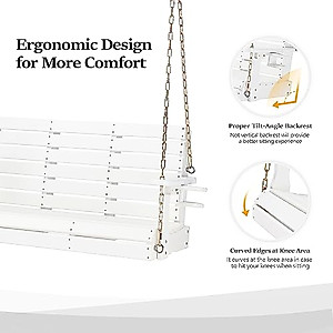 VINGLI Heavy Duty 1600 LBS HDPE Porch Swing Outdoor with Rotatable Cup Holder, 4 FT Patio Bench Swing with Adjustable Chains, 2 Person Hanging Porch Swing Chair for Porch, Yard, Tree, Garden - White