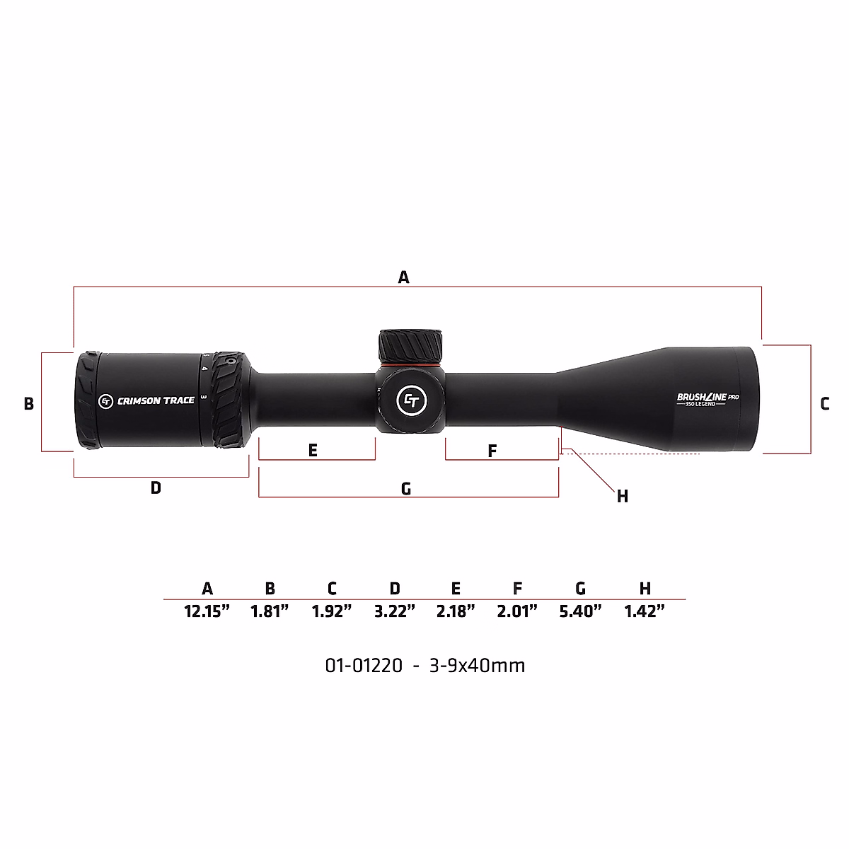 Crimson Trace Brushline Pro 3-9x40mm Riflescope with SFP, BDC 350 Legend Reticle, Lightweight Solid Construction, Scope Caps and Lens Cloth for Hunting, Shooting and Outdoor