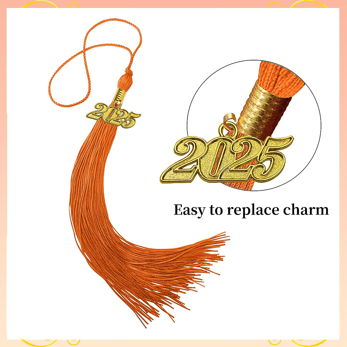 Herrenbek Matte Adult Graduation Cap with 2024 2025 Tassel Unisex Adjustable Graduation Cap Orange