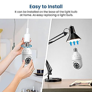 BITEPASS 1080p Light Bulb Wireless Security Camera, 355° Panoramic Dome Cam, Live View, AI Human Detection, 2-Way Audio, Color Night Vision, Cloud Storage, Spotlights, Indoor Outdoor Surveillance