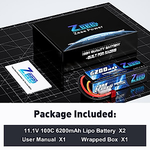 Zeee 3S Lipo Battery 6200mAh 11.1V 100C Hard Case RC Battery with Deans T Connector for 1/8 1/10 Scale Vehicles RC Car Tank Trucks Boats(2 Pack)